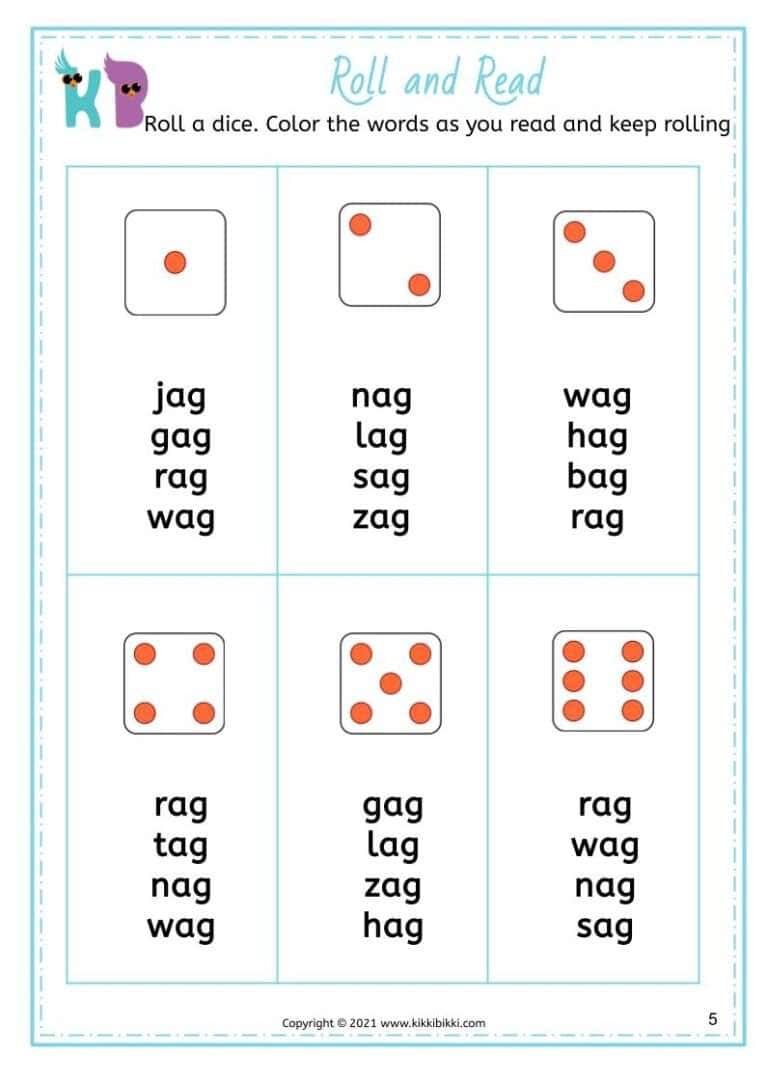 Roll and Read: Kindergarten Phonics Worksheet