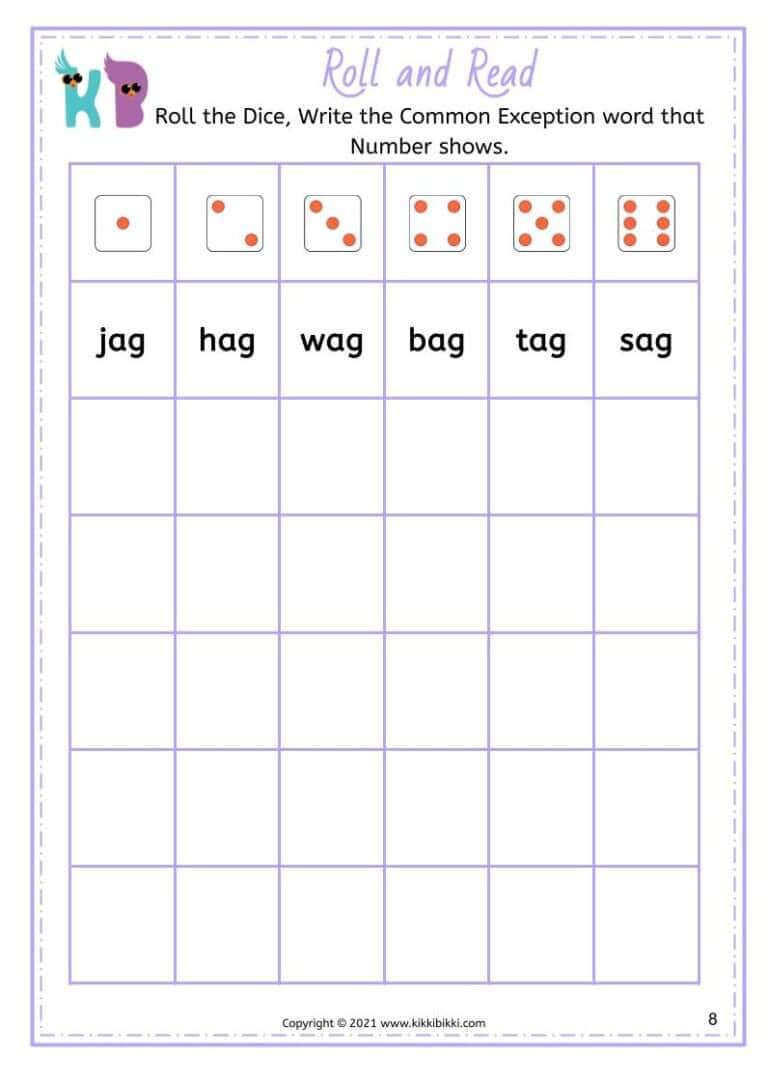 Roll and Read: Kindergarten Phonics Worksheet
