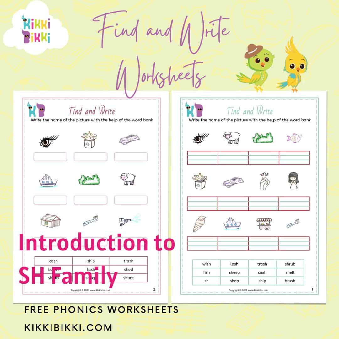 Consonant Digraph SH Sound Find and Write Worksheets for Kids