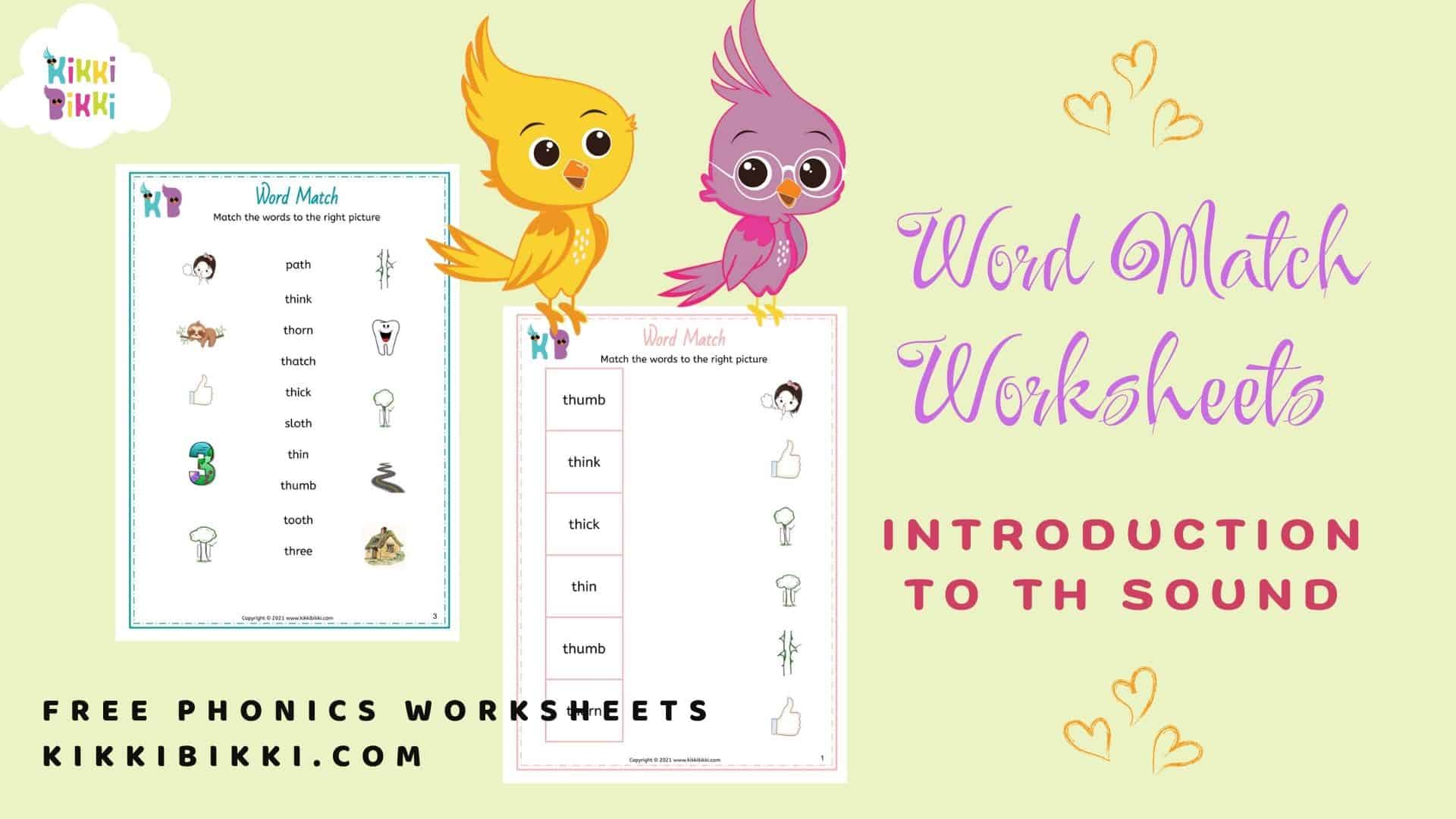 Introduction to 'TH' Sound Word Match Worksheets