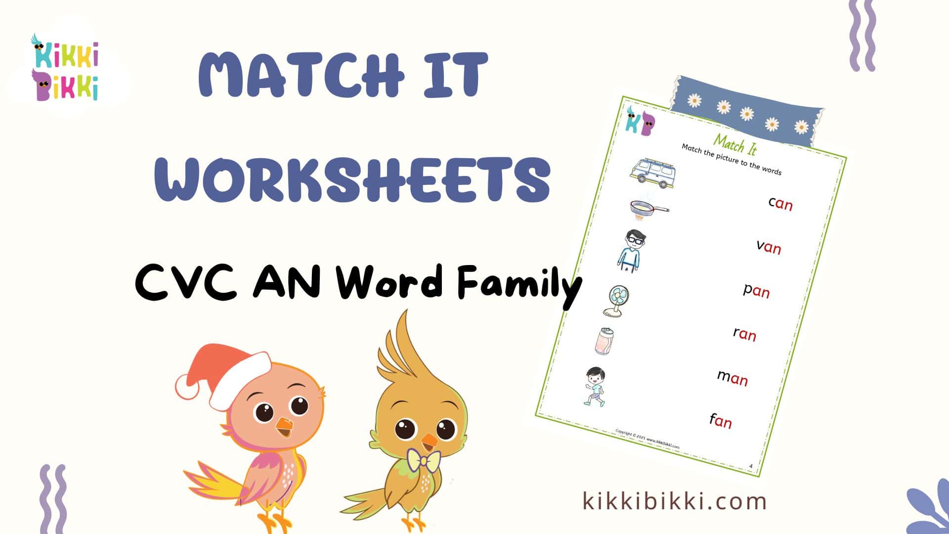 CVC AN Word Family: Match It Worksheets for Kindergarten