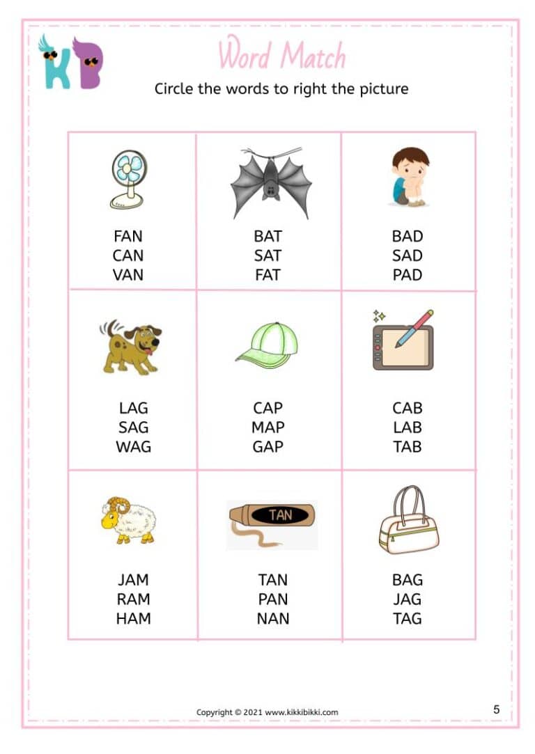CVC A Sound Family: Word Match Worksheets