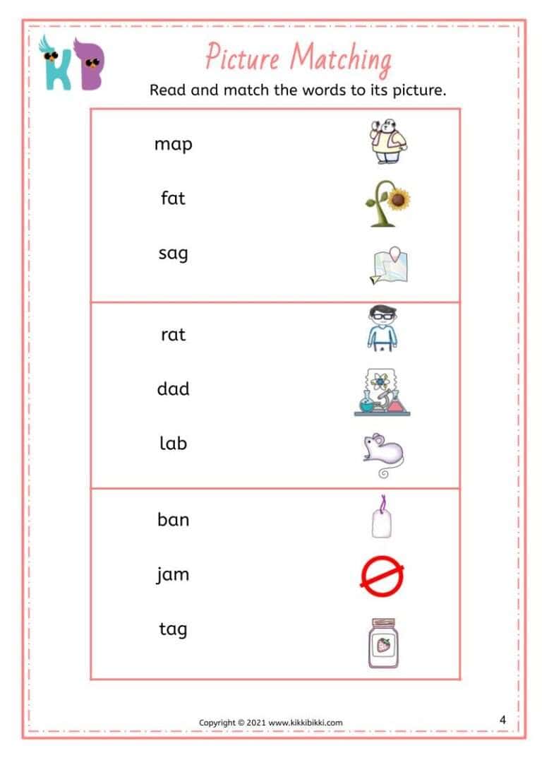Phonics Adventure: Picture Matching with CVC A Sound Family