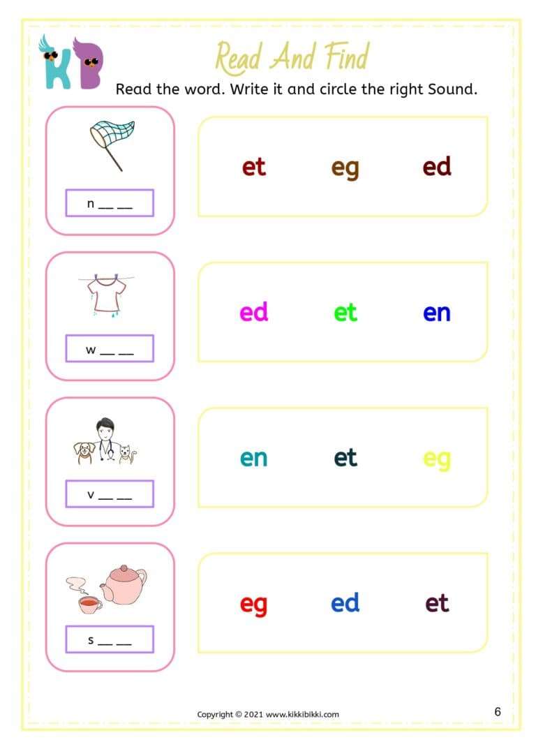 Phonics Fun: Read and Find CVC ET Word Family Worksheets