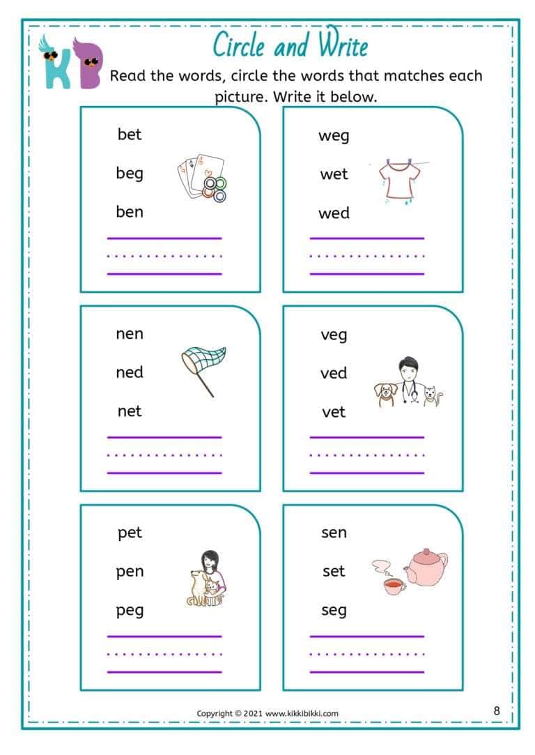 Phonics Fun: Read and Find CVC ET Word Family Worksheets