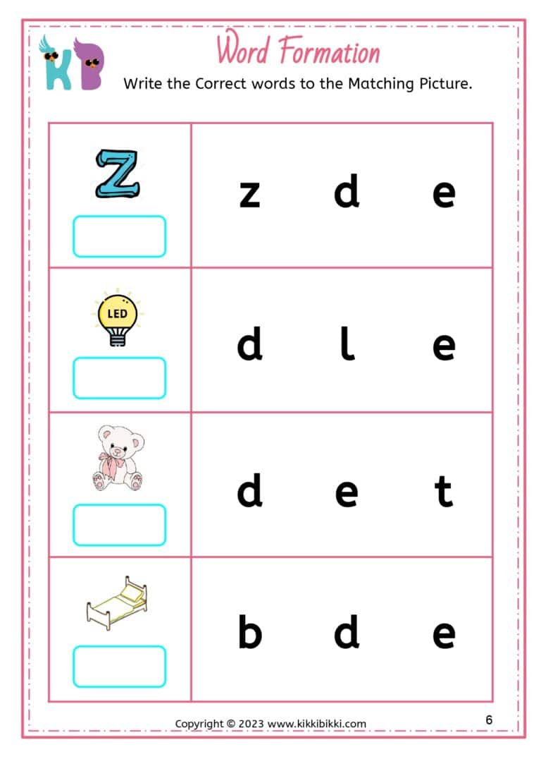 CVC ED Word Family - Word Formation Worksheets