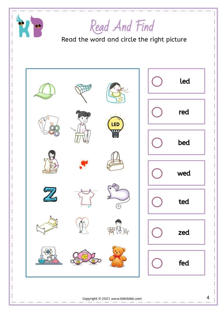 CVC ED Word Family - Read and Find Worksheets