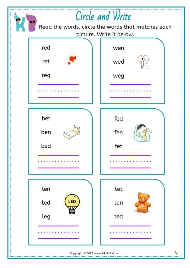 CVC ED Word Family - Read and Find Worksheets