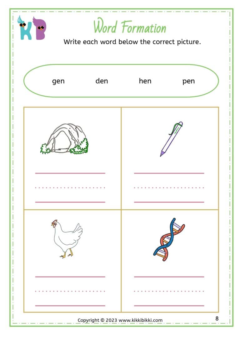 Phonics Fun: CVC EN Word Family - Word Formation Worksheets