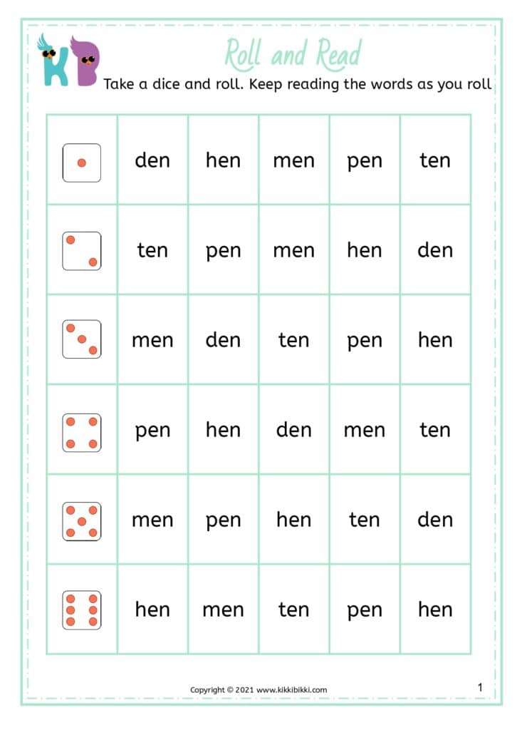 Phonics Fun: CVC EN Word Family - Roll and Read Worksheets