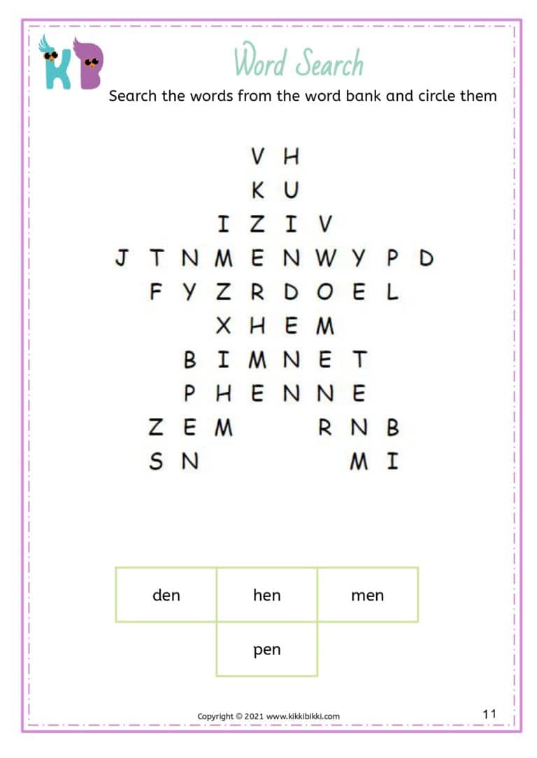 CVC EN Word Family - Word Search Worksheets for Kindergarten