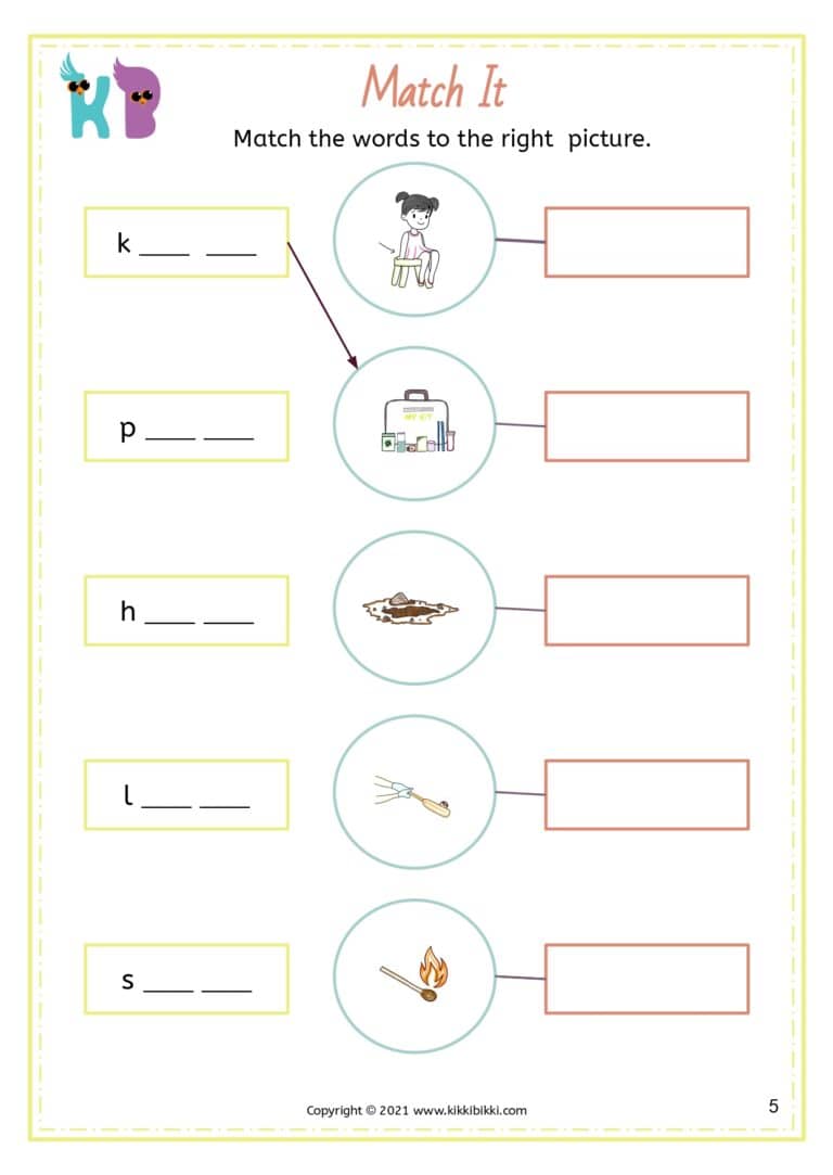 CVC IT Word Family - Match It Worksheets for Kindergarten