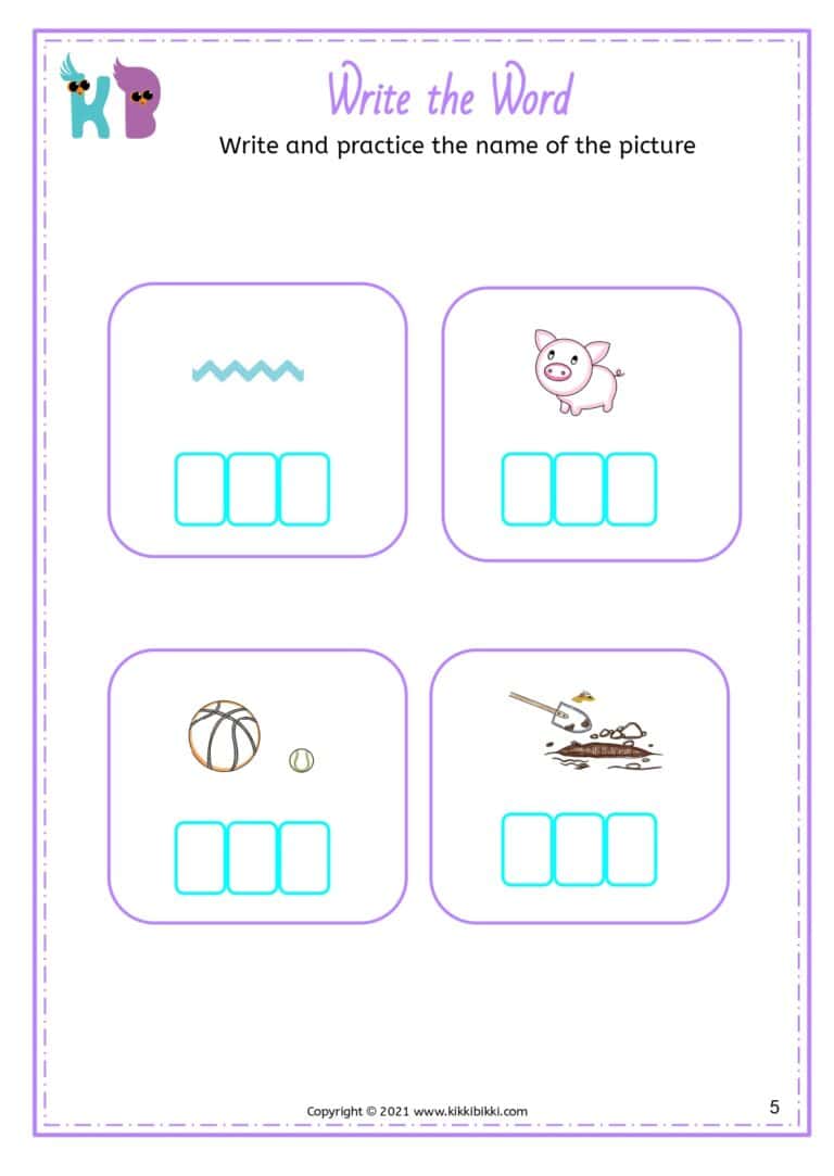 CVC IG Word Family - Write-the-Word Worksheets for Kindergarten