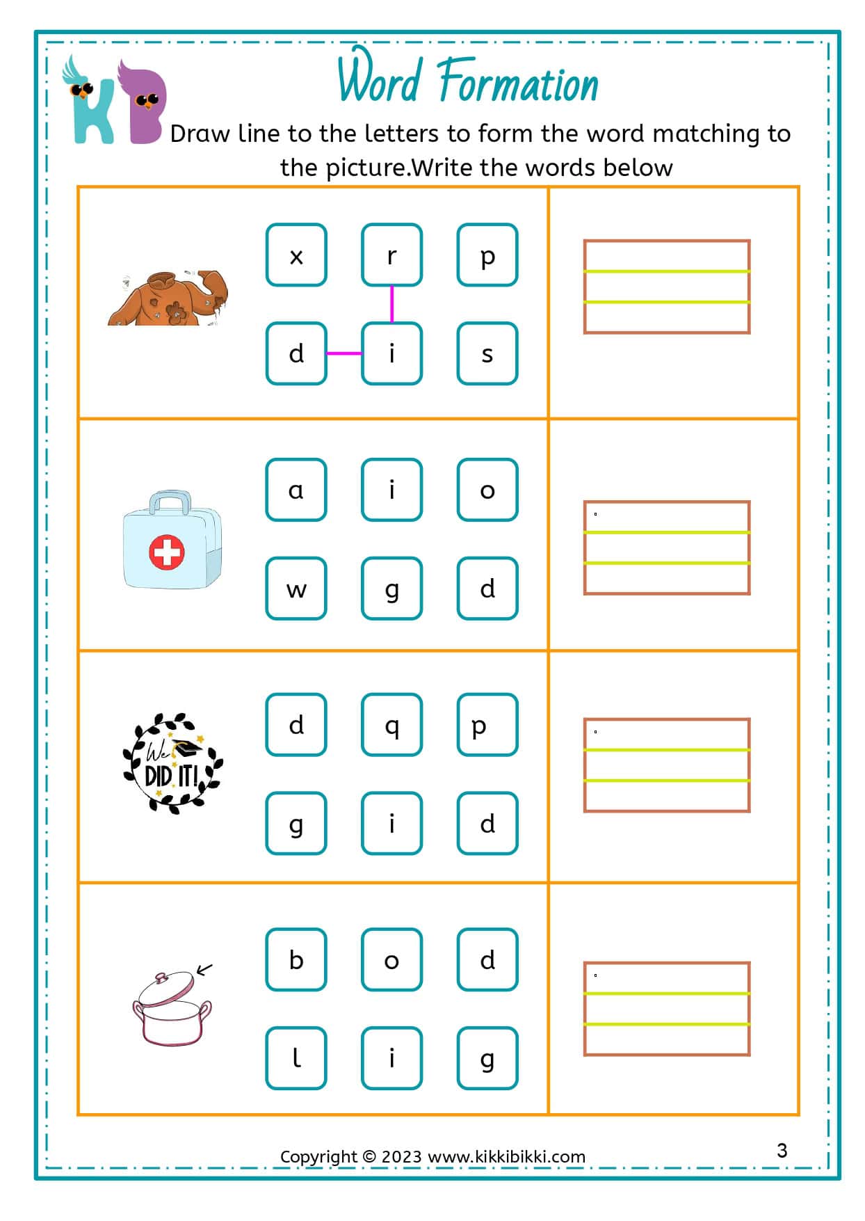 CVC ID Word Family and Word Formation Worksheet