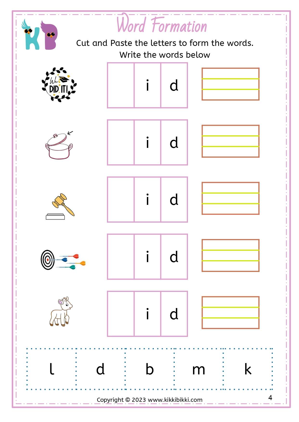 CVC ID Word Family and Word Formation Worksheet