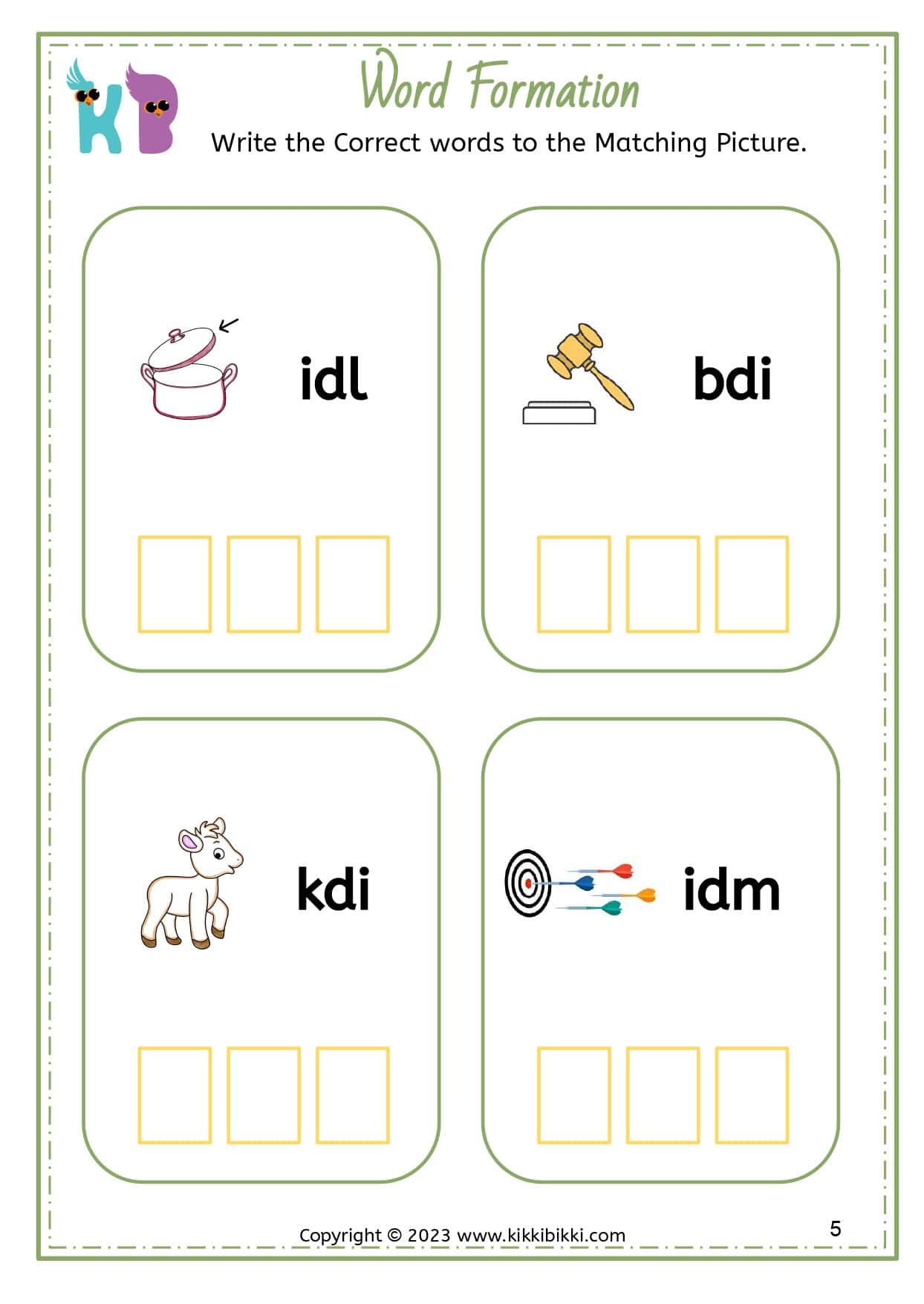 CVC ID Word Family and Word Formation Worksheet