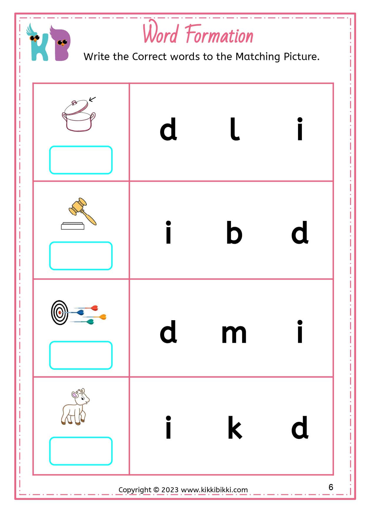 CVC ID Word Family and Word Formation Worksheet