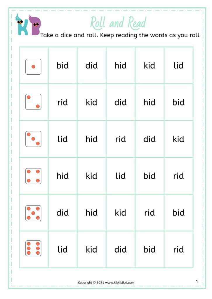 Phonics Fun: CVC ID Word Family Roll and Read Worksheet