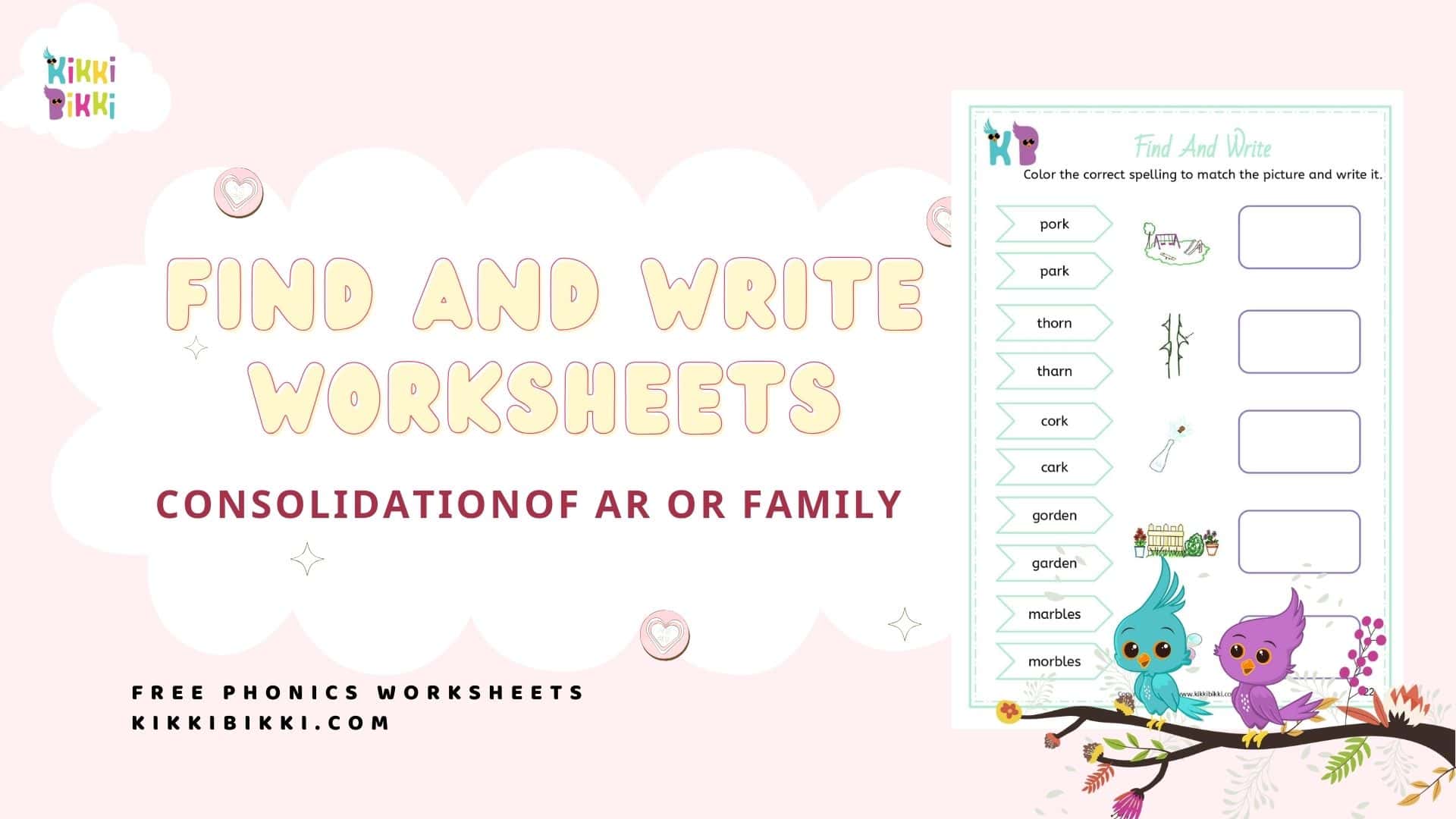 AR and OR Sound Family Worksheets: Find and Write Practice