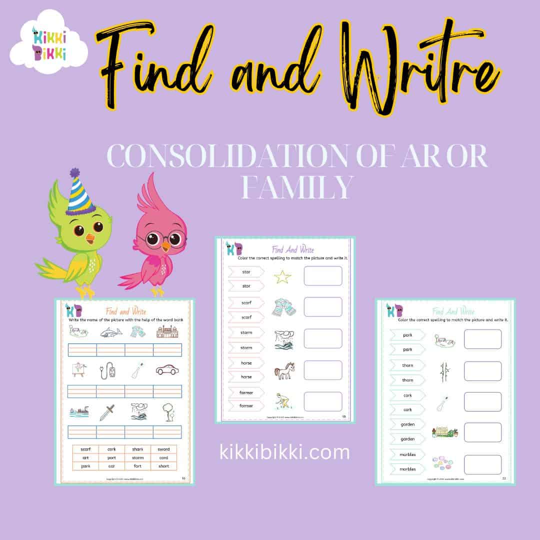 AR and OR Sound Family Worksheets: Find and Write Practice