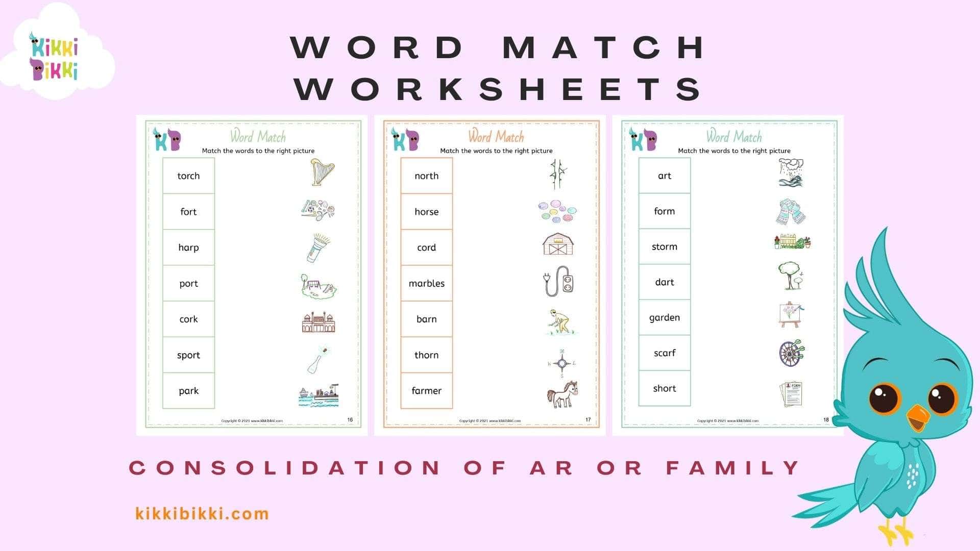 AR and OR Sound Families with Word Match Worksheets