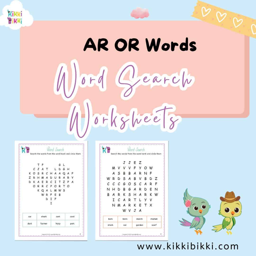 AR and OR Sound Family - Word Search Worksheets