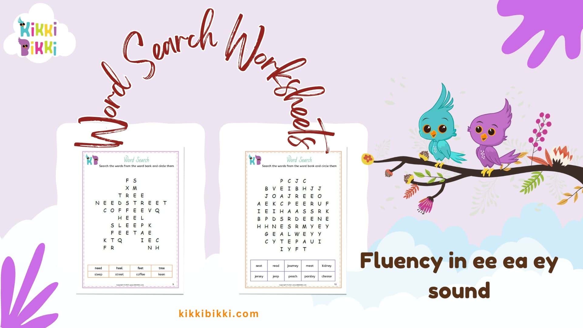 EE, EA, EY Sound Family - Word Search Worksheets