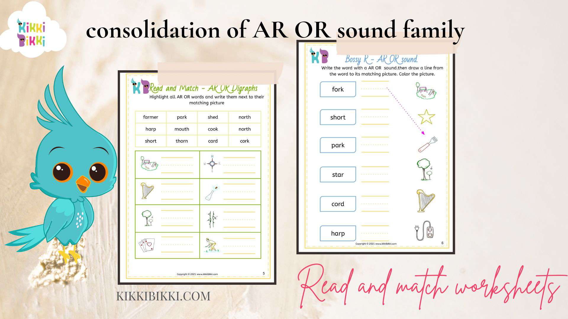 AR and OR Sound Families - Read and Match Worksheet