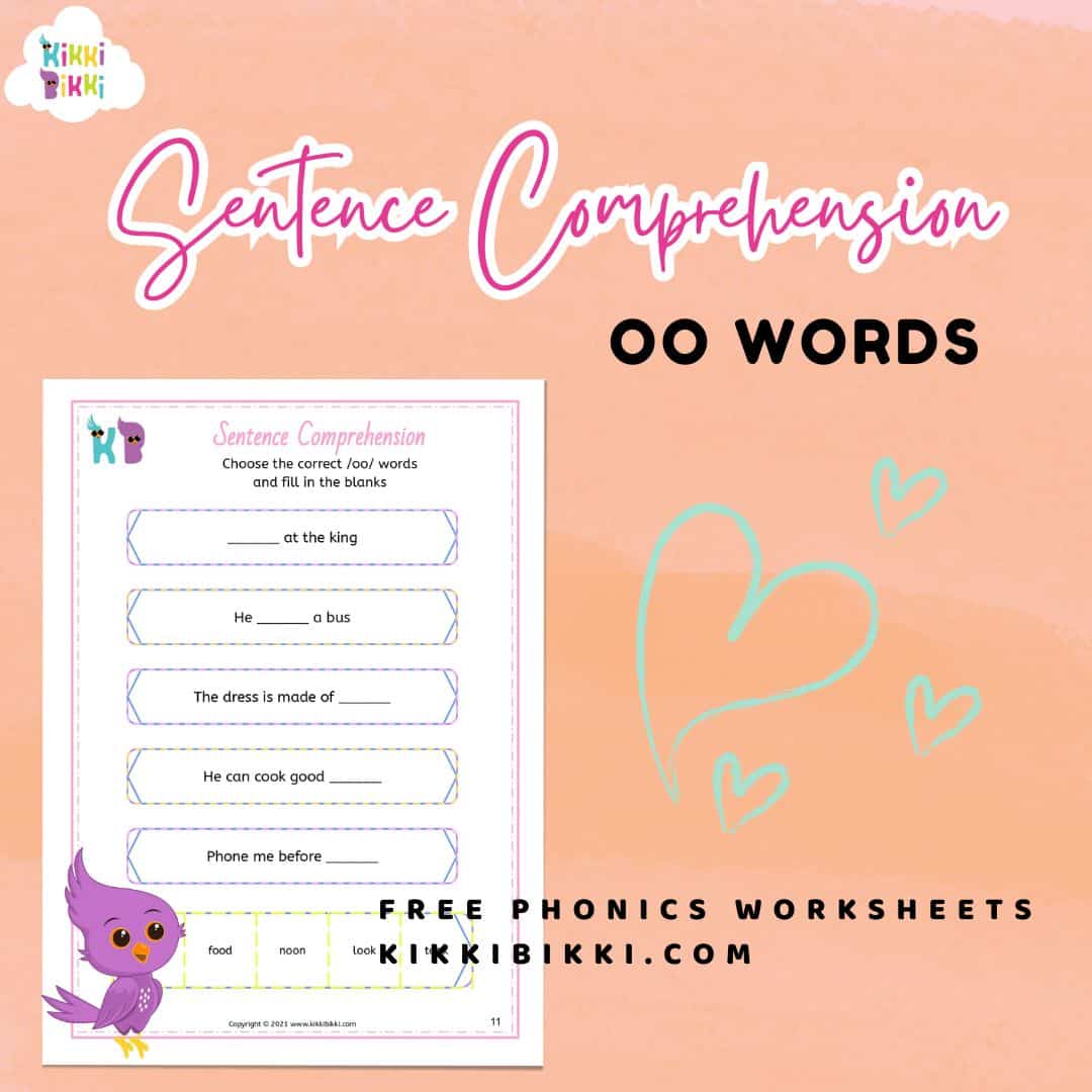 Sentence Comprehension Worksheets for ‘OO’ Words