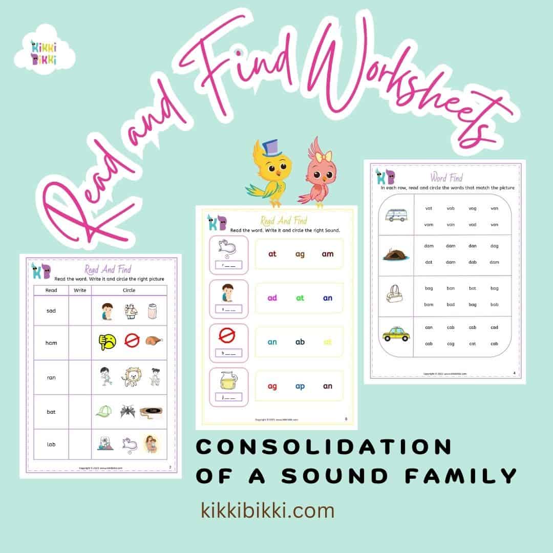 CVC A Sound Family: Read and Find Worksheets for Kindergarten