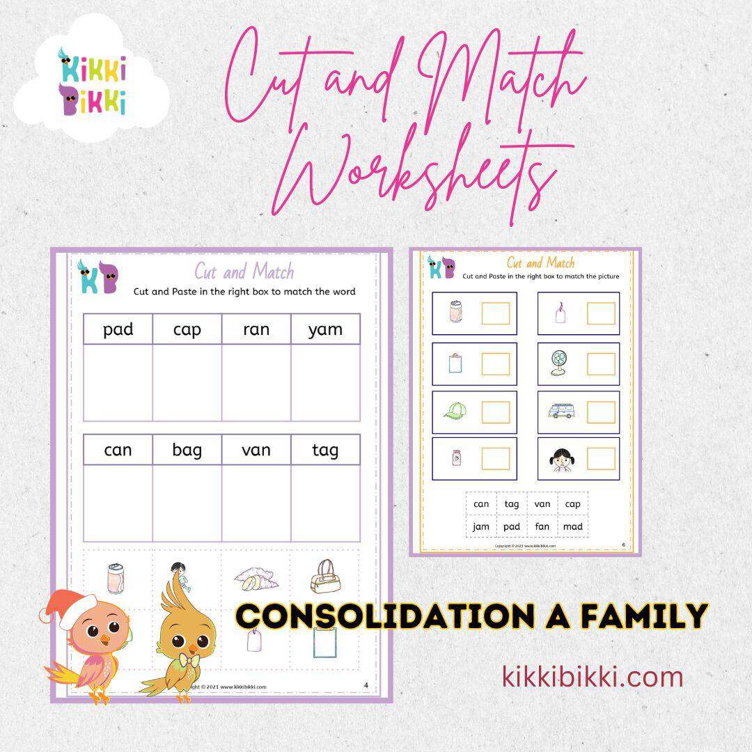 CVC A Sound Family: Cut and Match Worksheets for Phonics Fun
