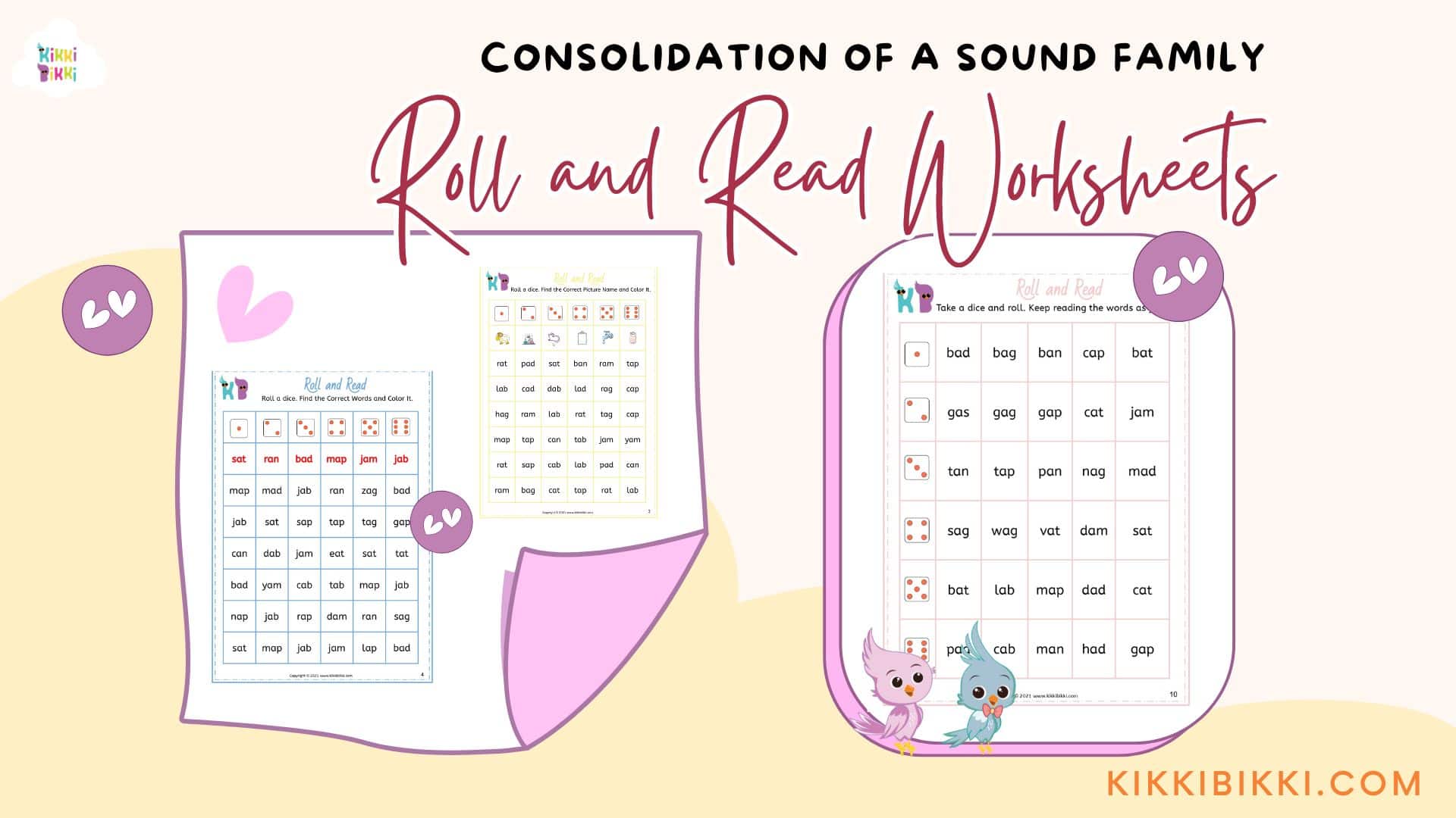 CVC A Sound Family: Roll and Read Worksheets for Kindergarten