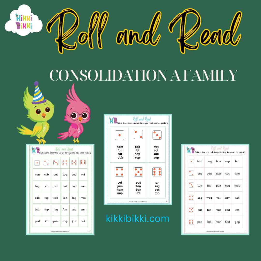 CVC A Sound Family: Roll and Read Worksheets for Kindergarten