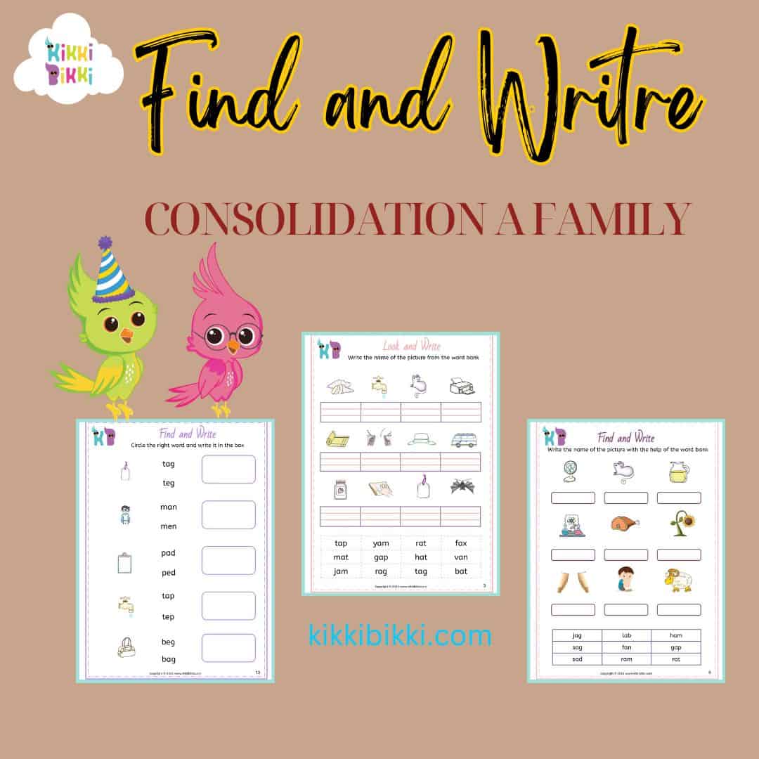 CVC A Sound Family: Find and Write Worksheets for Kindergarten