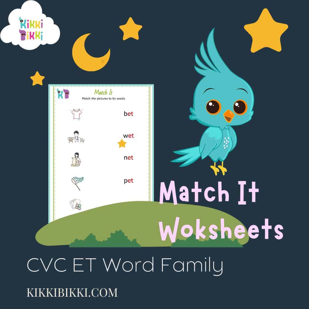 CVC ET Word Family - Match It Worksheets for Kindergarten