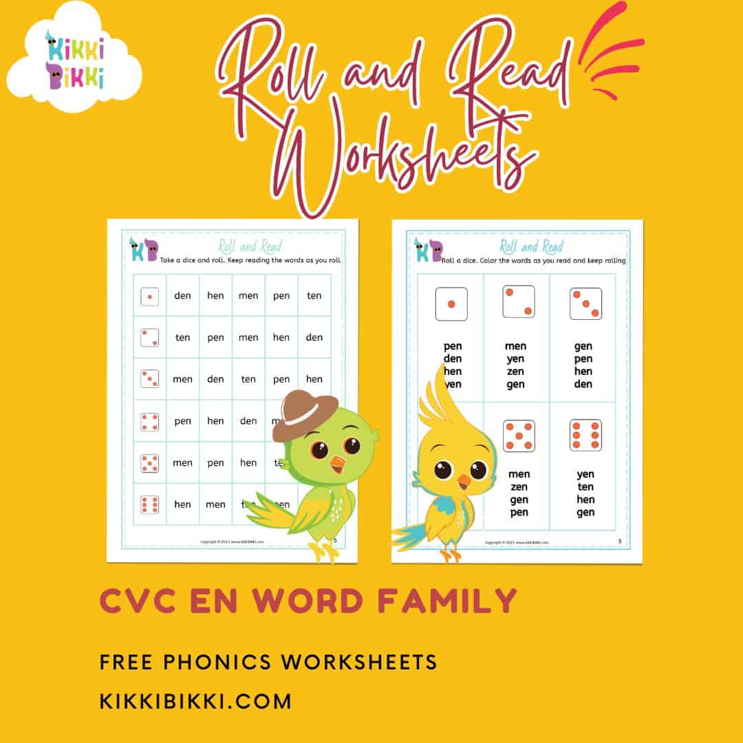 Phonics Fun: CVC EN Word Family - Roll and Read Worksheets