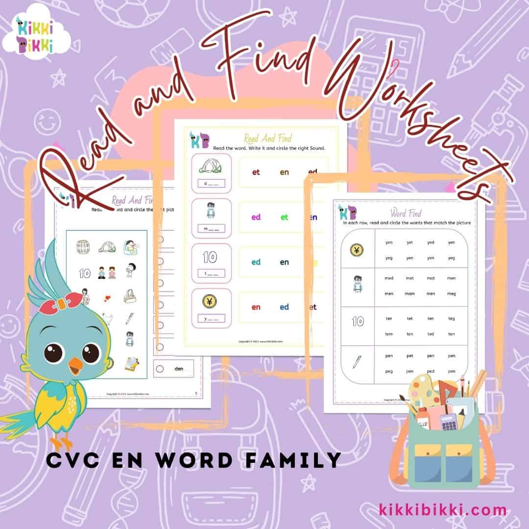 Phonics Fun: CVC EN Word Family - Read and Find Worksheets