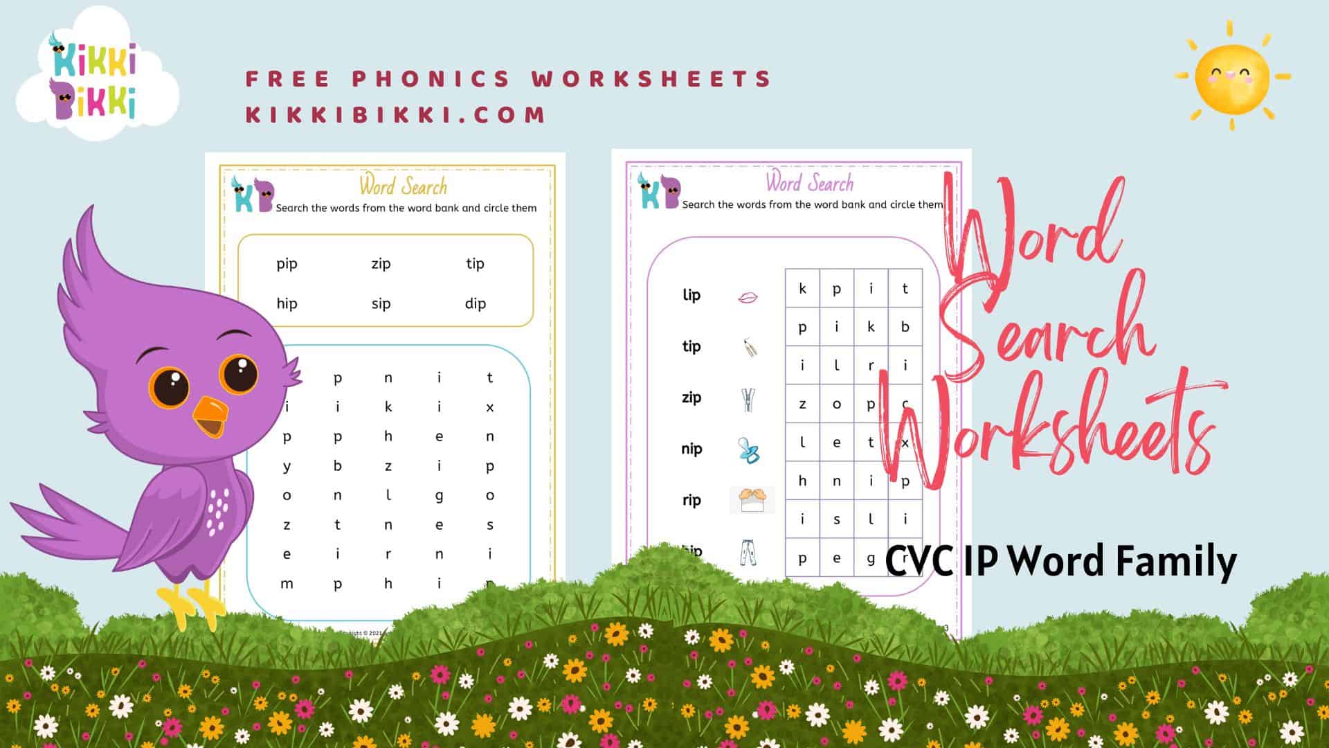 Phonics Fun: CVC IP Word Family - Word Search Worksheets