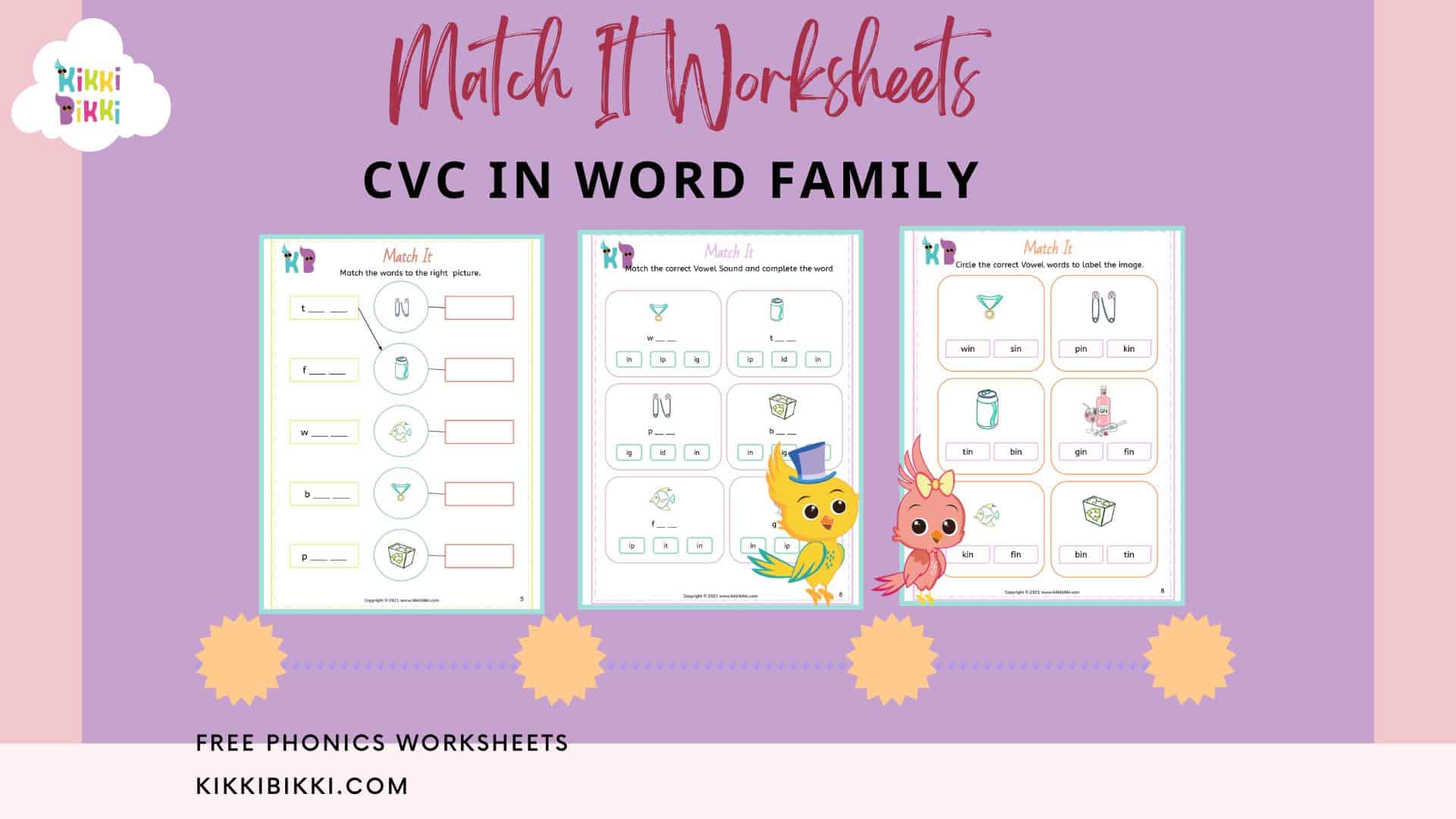 Matching Fun: CVC IN Word Family Worksheets for Kindergarten