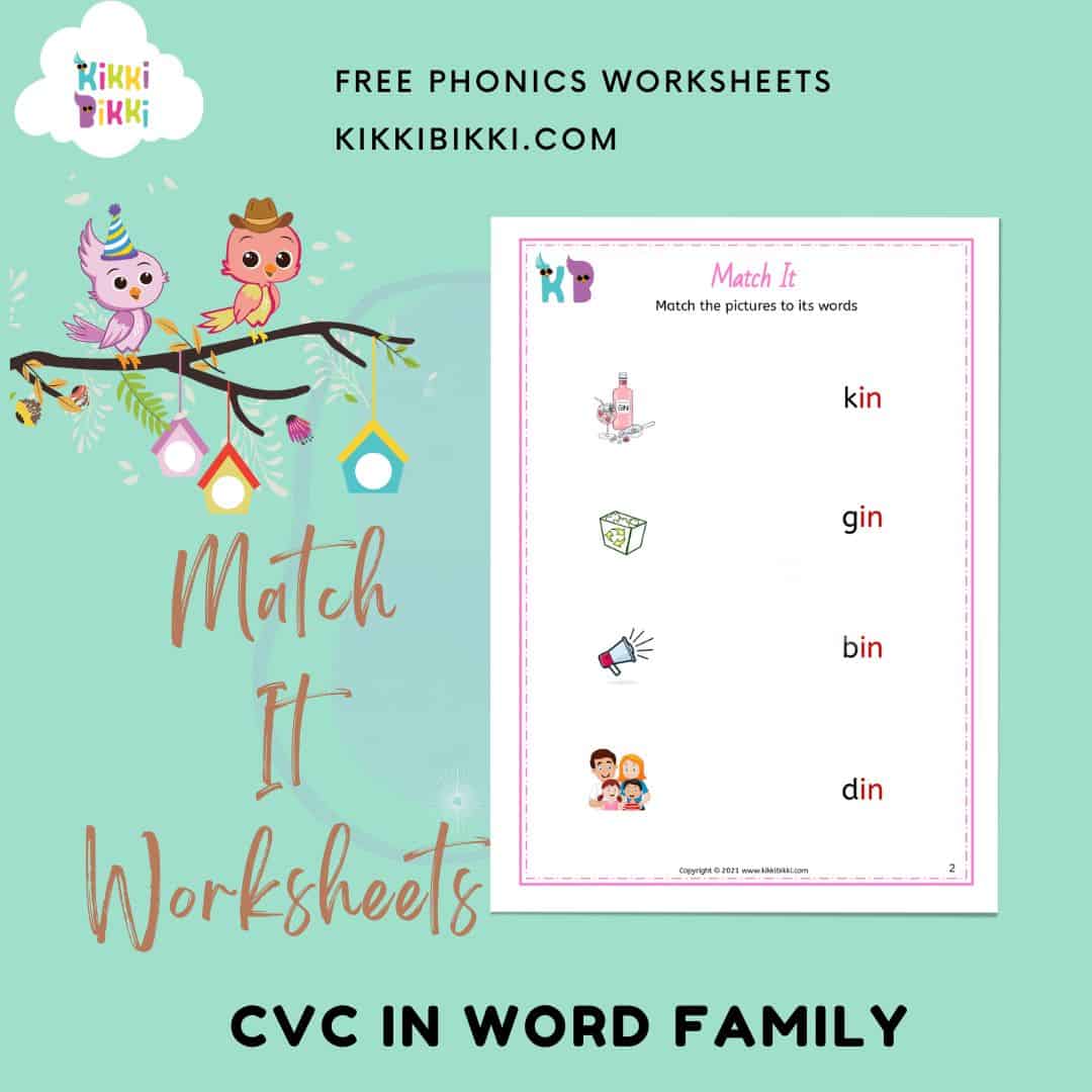Matching Fun: CVC IN Word Family Worksheets for Kindergarten