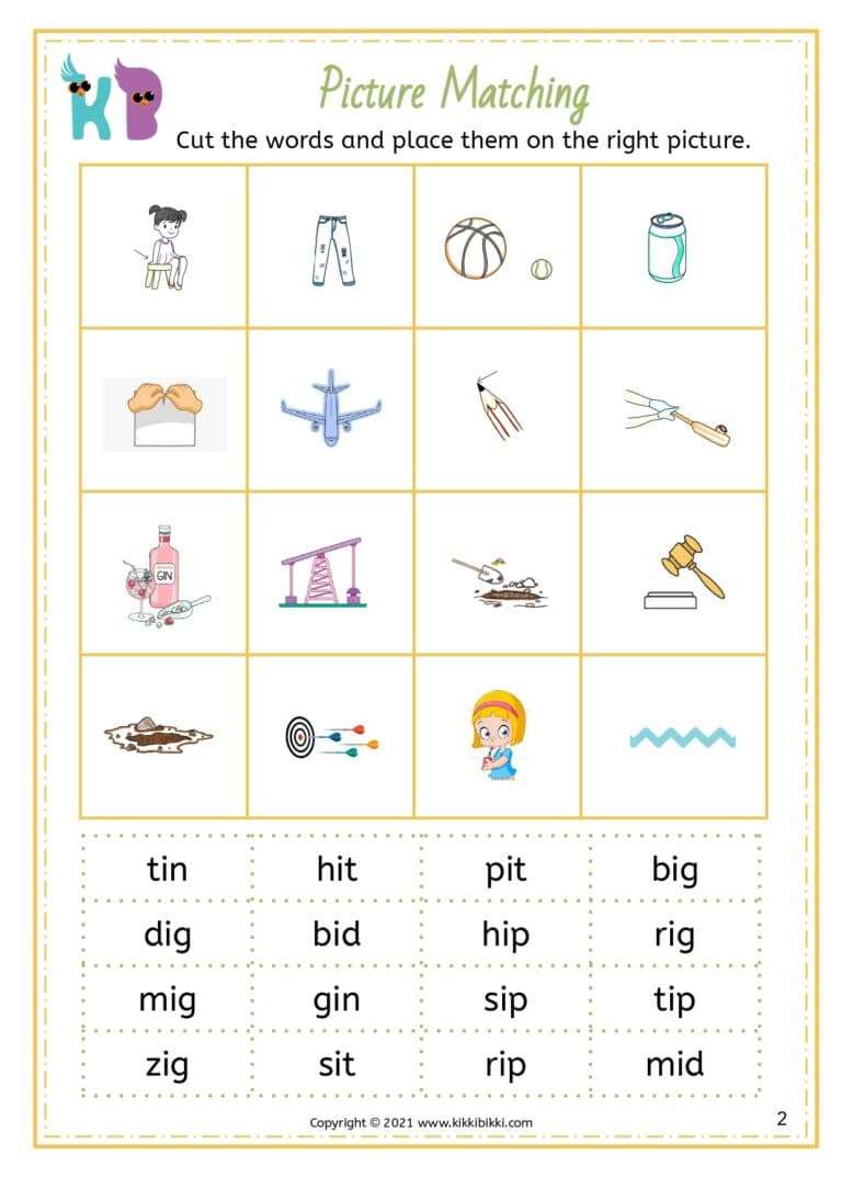 Consolidating CVC I Word Family: Picture Matching Worksheet
