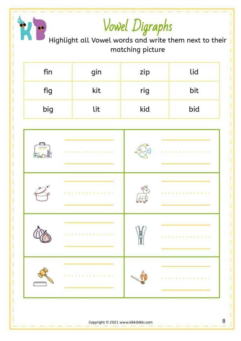 Consolidating CVC I Word Family: Picture Matching Worksheet