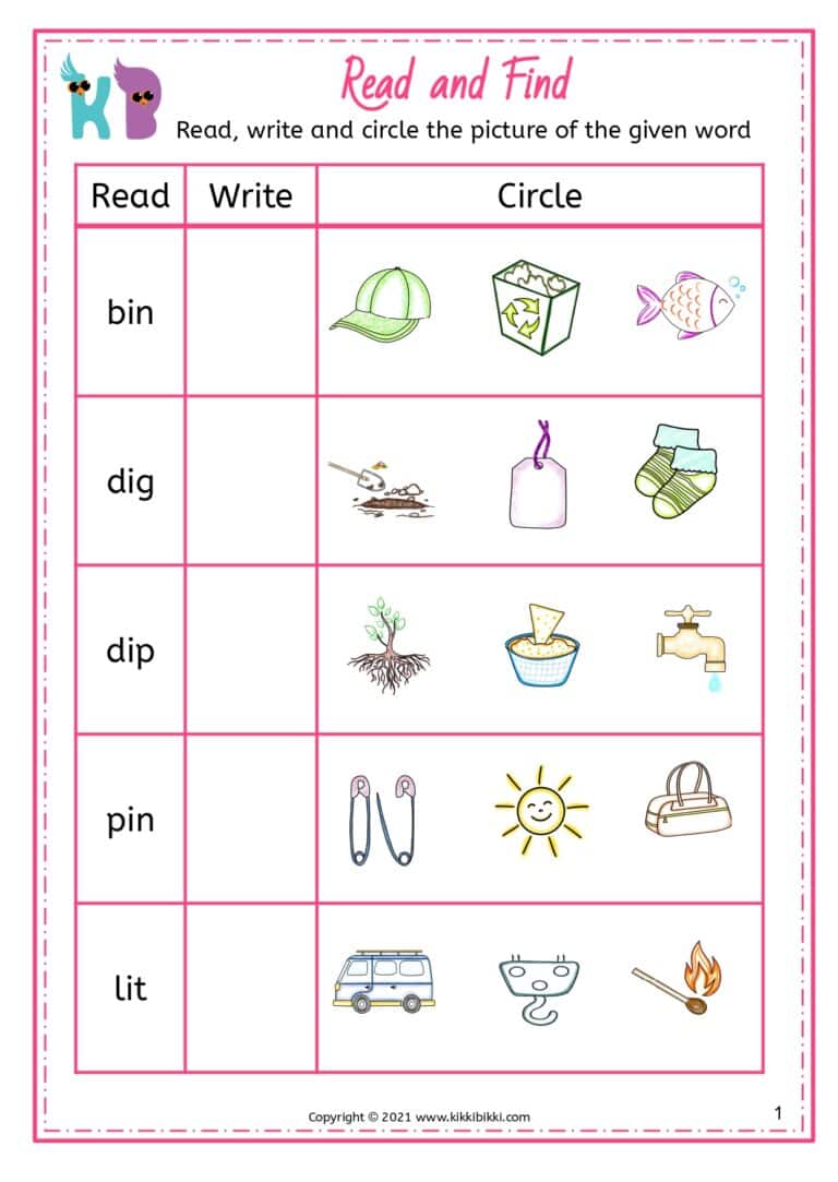 Consolidation of CVC I Word Family - Read and Find Worksheet