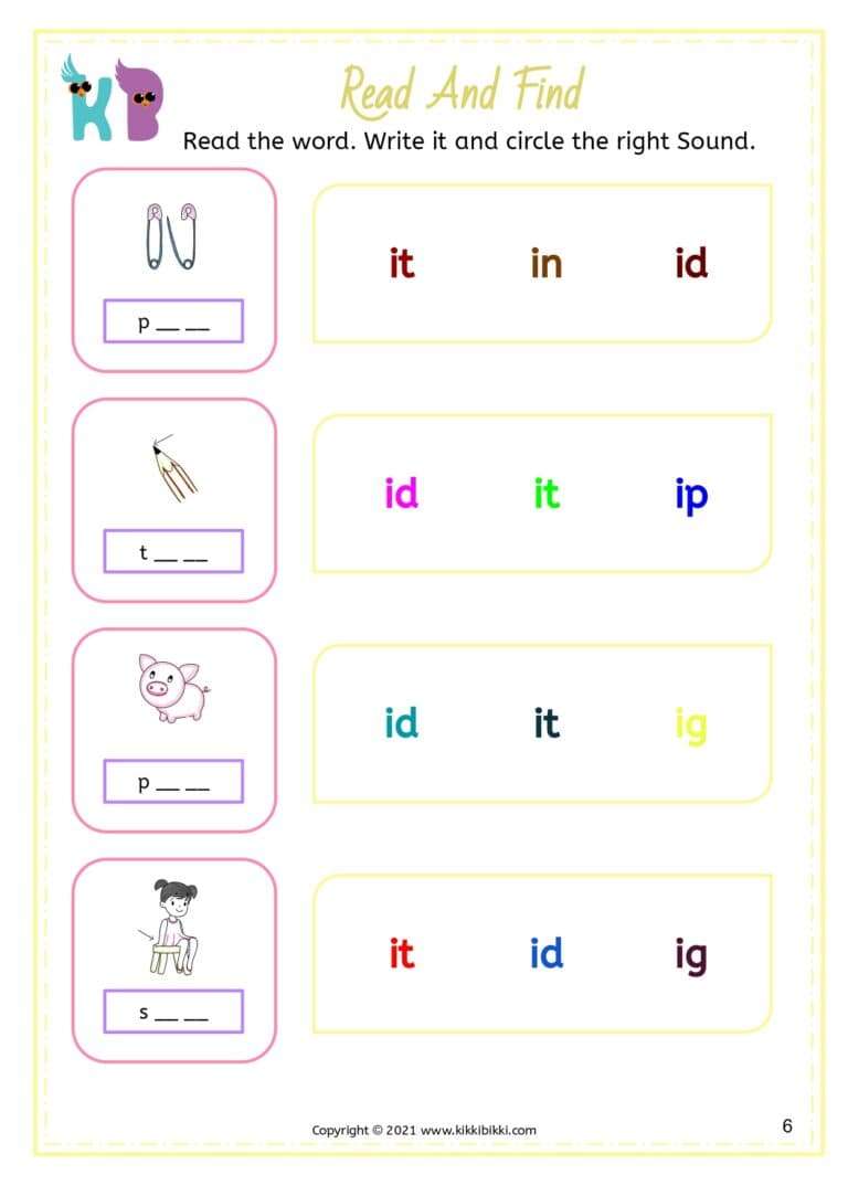 Consolidation of CVC I Word Family - Read and Find Worksheet