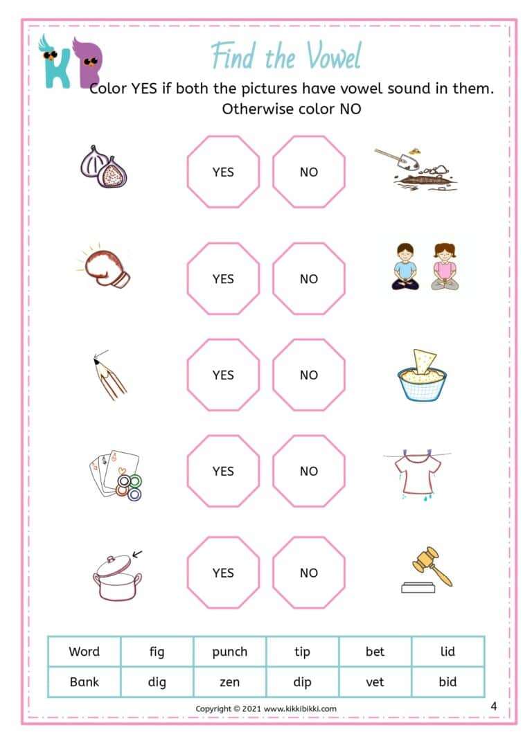 Vowels in CVC I Words: Free Worksheets for Kindergarten