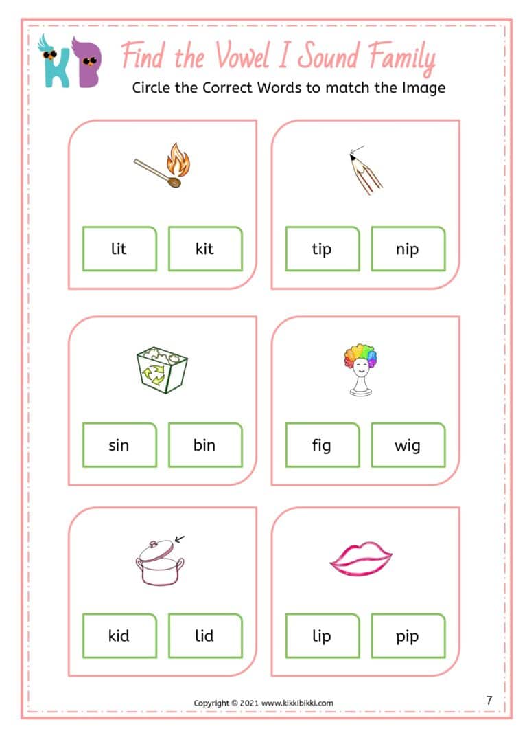 Vowels in CVC I Words: Free Worksheets for Kindergarten