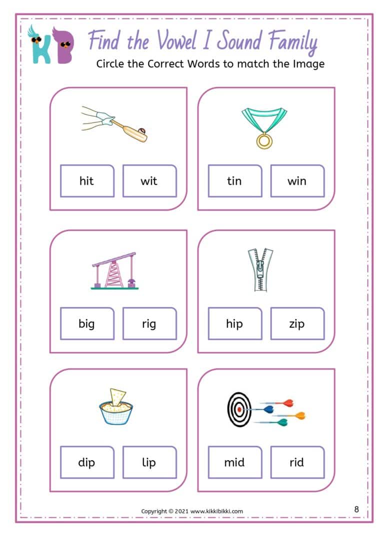Vowels in CVC I Words: Free Worksheets for Kindergarten