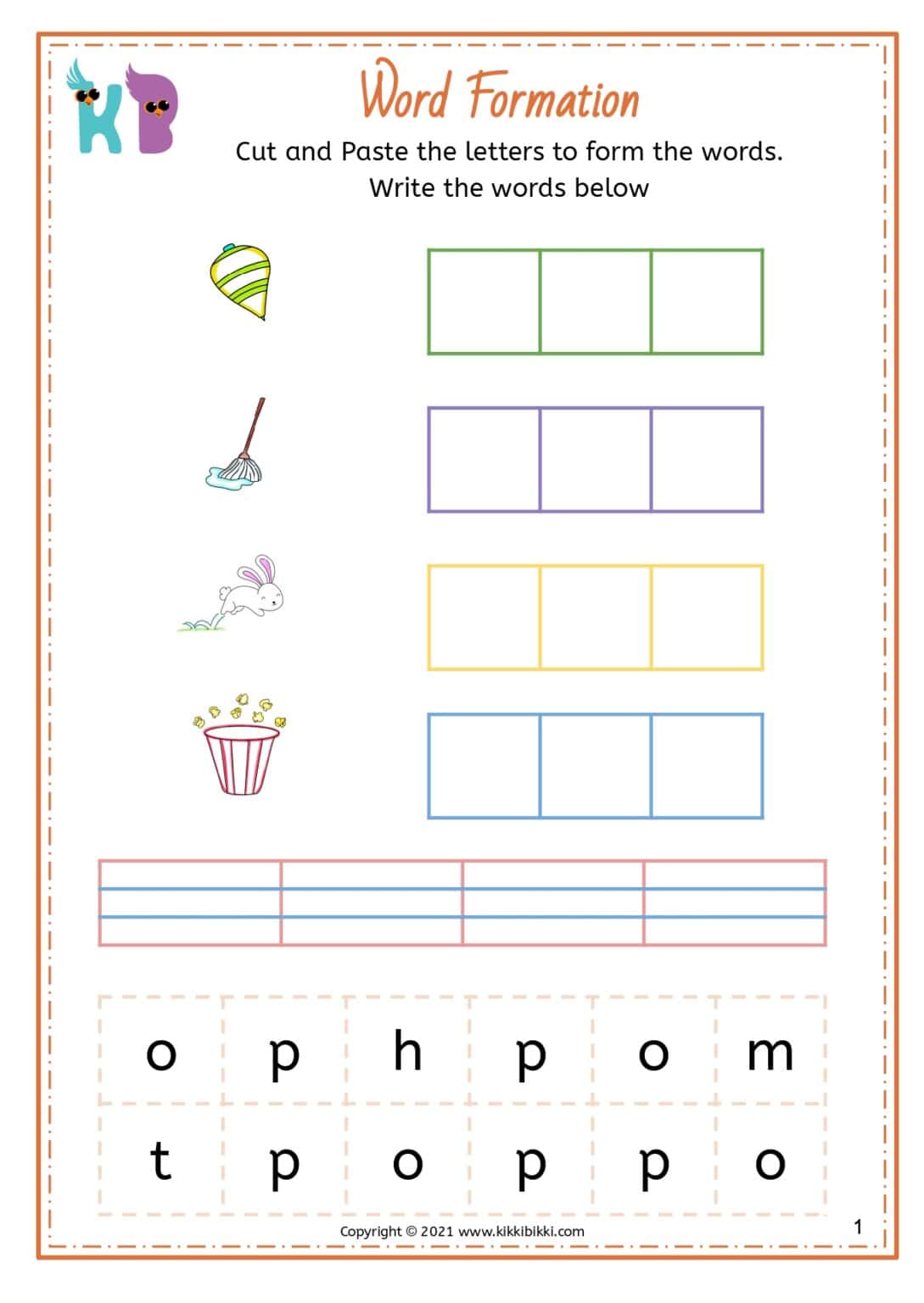 CVC OP Word Family and Word Formation Worksheet