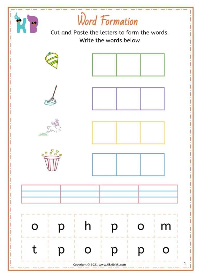CVC OP Word Family and Word Formation Worksheet
