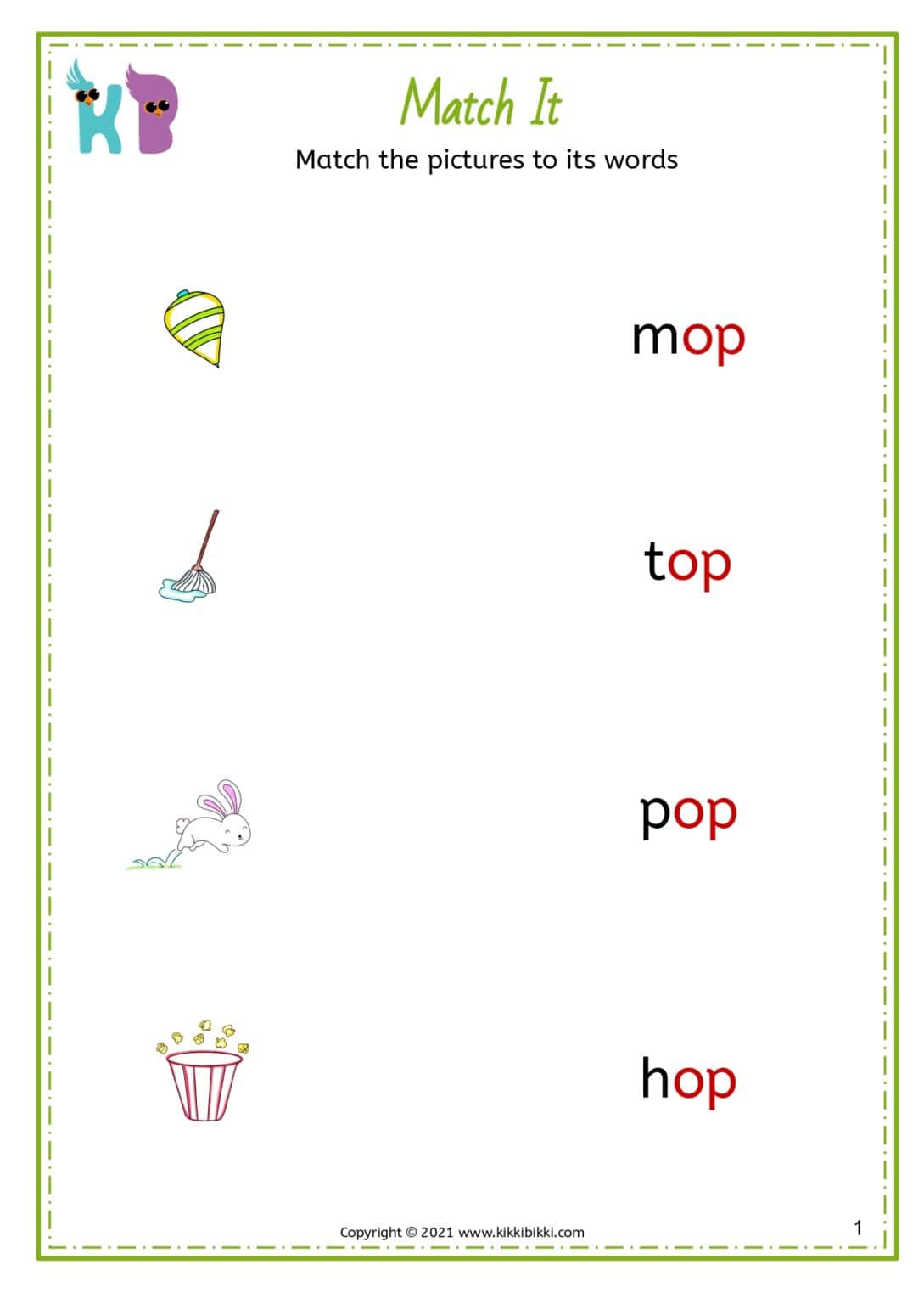 Exploring Phonics: CVC OP Word Family - Match and Write